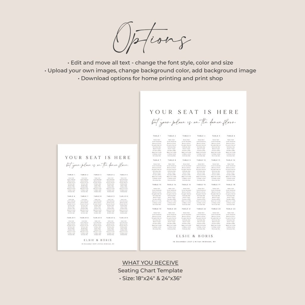 Elegant Minimal Modern Wedding Seating Chart Poster Template | Your Seat Is Here But Your Place ...